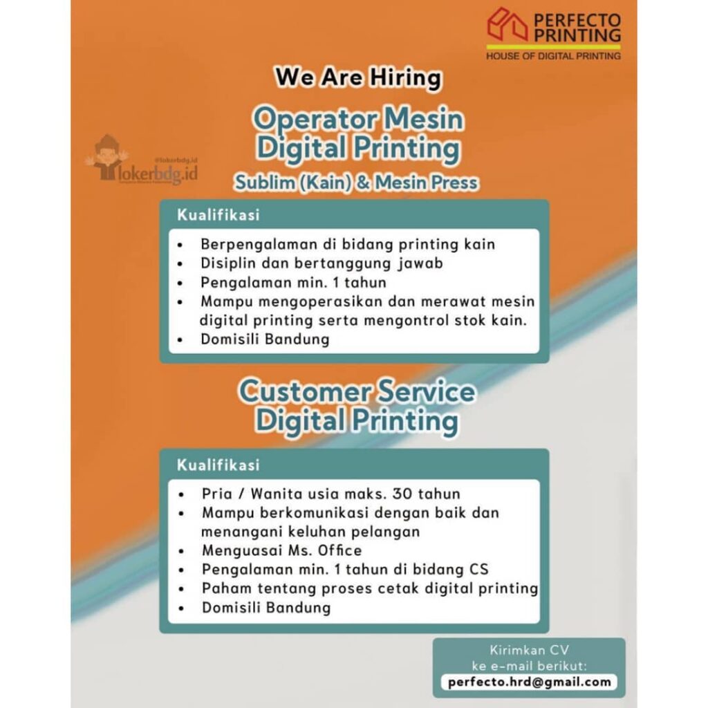 Loker Bandung - PERFECTO PRINTING . We are hiring - Operator Mesin ...