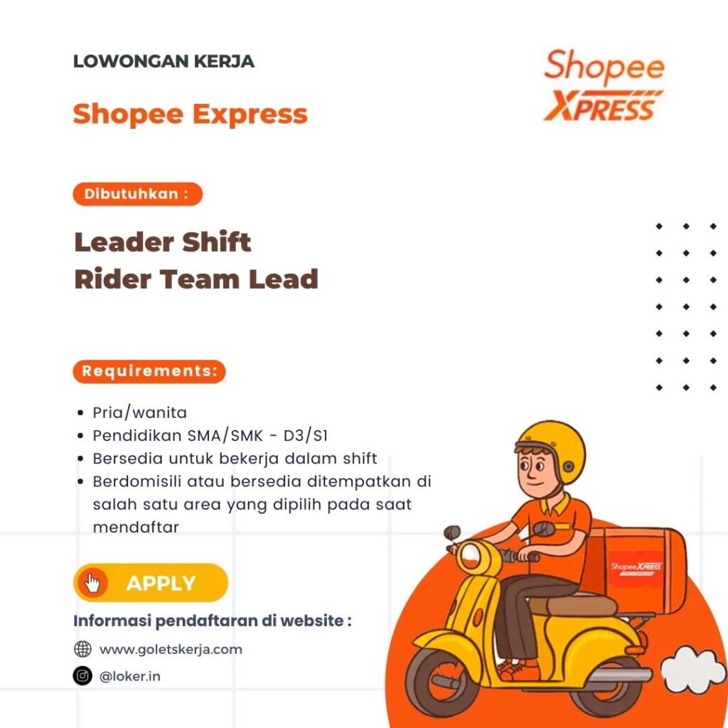 Lowongan Kerja Shopee Express Dibutuhkan : Leader Shift Rider Team Lead ...